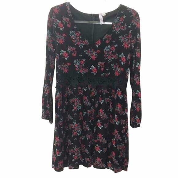 Alya | Dresses | Alya Black Red Floral Print W Sheer Lace Waist Long ...